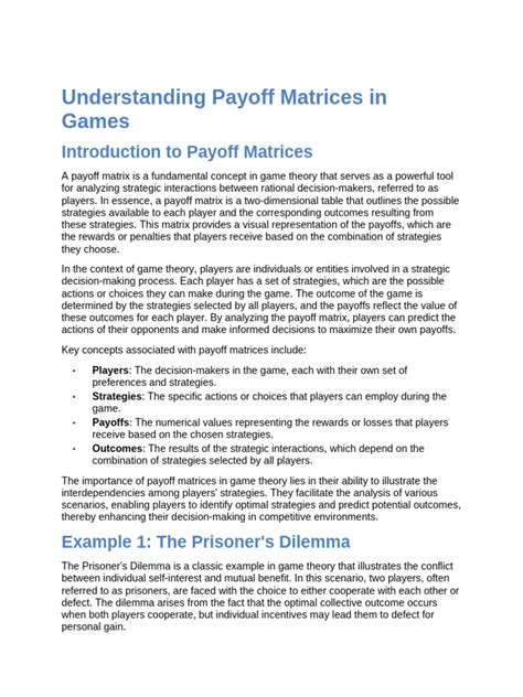 Understanding Payoff Matrices In Games Pdf Game Theory Systems Theory