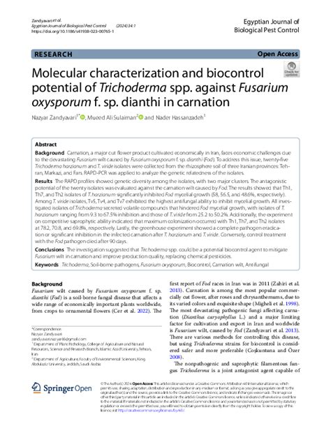 Pdf Molecular Characterization And Biocontrol Potential Of
