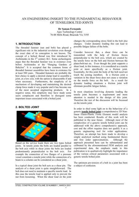 AN ENGINEERING INSIGHT TO THE Ajax Fasteners