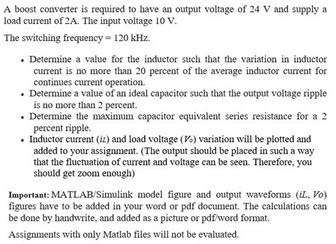 Solved A Boost Converter Is Required To Have An Output Chegg