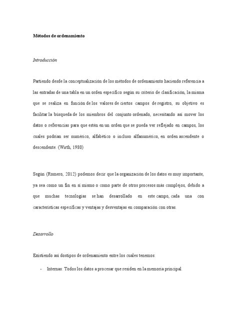Métodos De Ordenamiento Pdf Almacenamiento De Datos De La Computadora Algoritmos