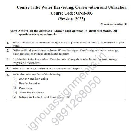 IGNOU ONR 3 SOLVED ASSIGNMENT 2023 ENGLISH MEDIUM CWHM