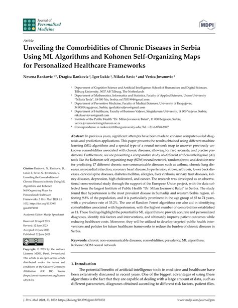 Pdf Unveiling The Comorbidities Of Chronic Diseases In Serbia Using Ml Algorithms And Kohonen