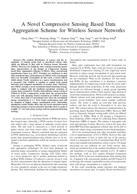 Pdf A Novel Compressive Sensing Based Data Aggregation Scheme For Wireless Sensor Networks