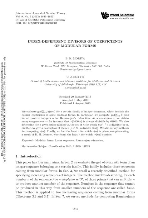 Pdf Index Dependent Divisors Of Coefficients Of Modular Forms