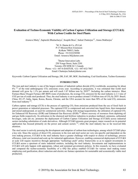 Pdf Evaluation Of Techno Economic Viability Of Carbon Capture