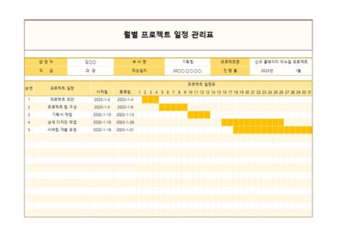 월별 프로젝트 일정 관리표 비즈폼 샘플 양식 다운로드