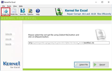 selection of single excel file for recovery