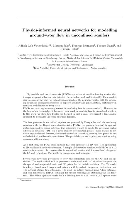 Pdf Physics Informed Neural Networks For Modelling Groundwater Flow In Unconfined Aquifers