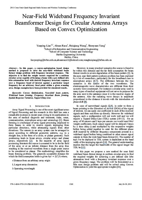 Pdf Near Field Wideband Frequency Invariant Beamformer Design For