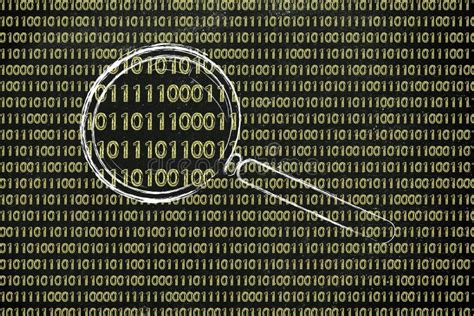 Magnifying Glass On Binary Code Concept Of Pattern Recognition Stock