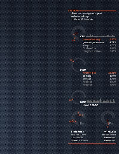 Conky Lunatico Rings Displays System Info On Your Desktop In The Form Of Gauges ~ Web Upd8