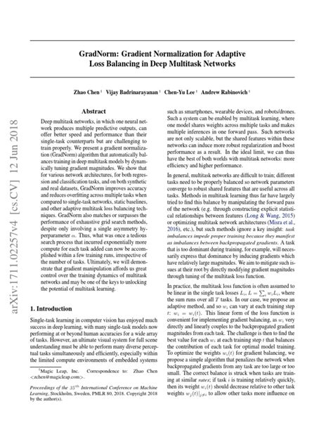 Gradnorm Gradient Normalization For Adaptive Loss Balancing In Deep Multitask Networks Pdf