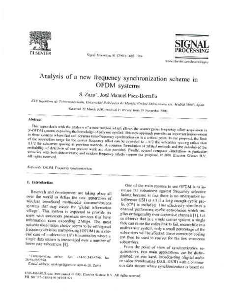 Pdf Analysis Of A New Frequency Synchronization Scheme In Ofdm Systems