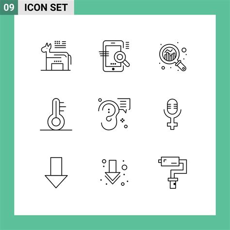 Set Of 9 Modern Ui Icons Symbols Signs For Communication Weather Configuration Thermometer Graph