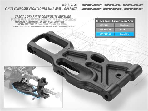 Xray XB8 C Hub Composite Front Lower Suspension Arm Graphite EuroRC Com