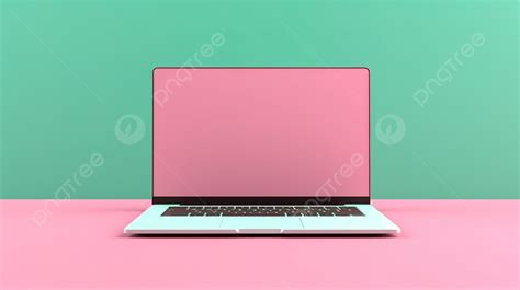 흰색 화면이 있는 분홍색 노트북 컴퓨터의 녹색 배경 모형 3d 렌더링 사진 및 무료 다운로드를위한 그림 Pngtree