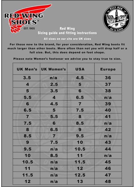 Red Wing Boot Size Chart The Smart Lad