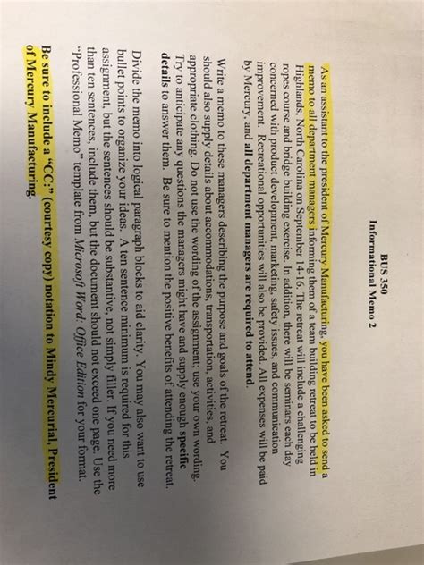 Solved BUS Informational Memo As An Assistant To The Chegg Com