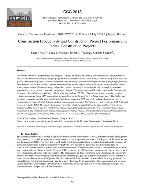Pdf Construction Productivity And Construction Project Performance In Indian Construction Projects