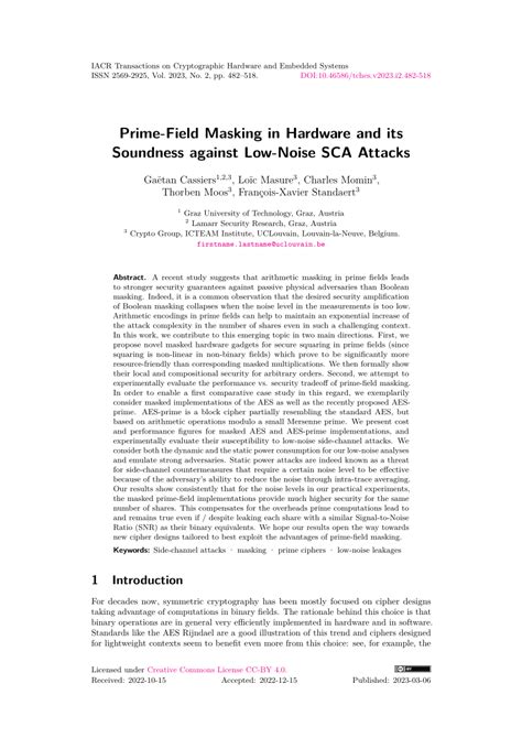 Pdf Prime Field Masking In Hardware And Its Soundness Against Low