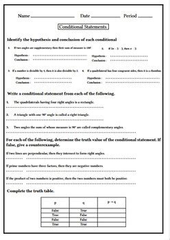 Conditional Statements Biconditional Statements Logic And Proof Worksheets