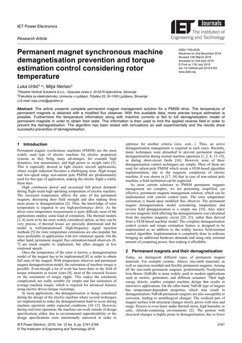 Pdf Permanent Magnet Synchronous Machine Demagnetization Prevention And Torque Estimation