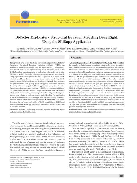 Pdf Bi Factor Exploratory Structural Equation Modeling Done Right