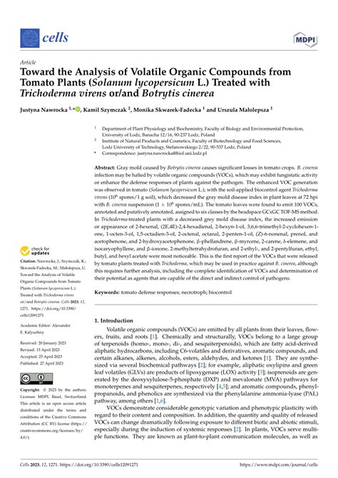 Pdf Toward The Analysis Of Volatile Organic Compounds From Tomato Plants Solanum Lycopersicum