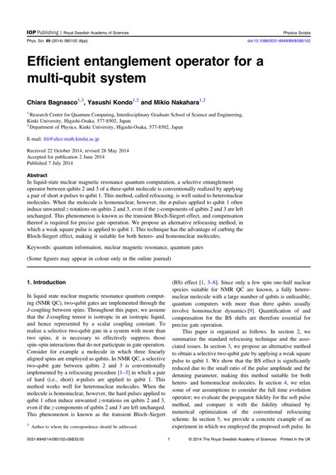 Efficient Entanglement Operator For A Multi Qubit System Request Pdf
