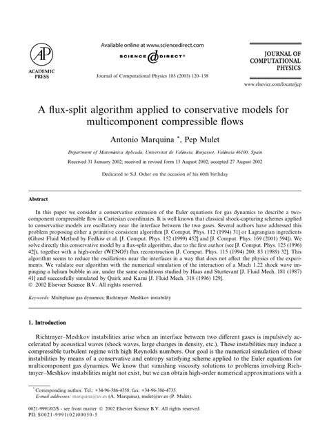 Pdf A Flux Split Algorithm Applied To Conservative Models For