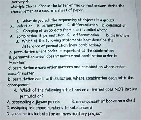 Solved Activity 4 Multiple Choice Choose The Letter Of The Correct