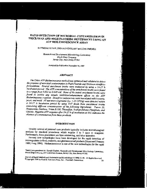 Pdf Rapid Detection Of Microbial Contamination In Triclosan And High Fluoride Dentifrices