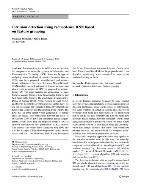 Pdf Intrusion Detection Using Reduced Size Rnn Based On Feature Grouping