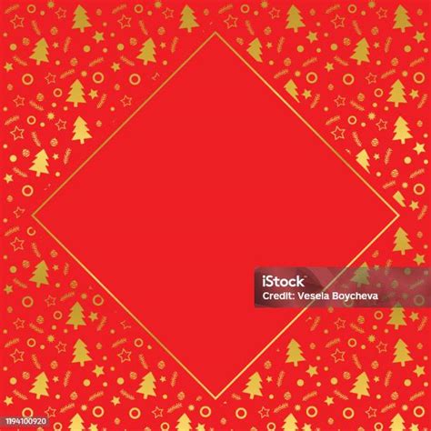 텍스트의 빈 공간이 있는 프레임입니다 Xmas 장난감 나무와 별의 국경 크리스마스와 새해 인사말 카드 배너 초대 포장 디자인 일러스트 패턴에 대한 벡터 0명에 대한 스톡