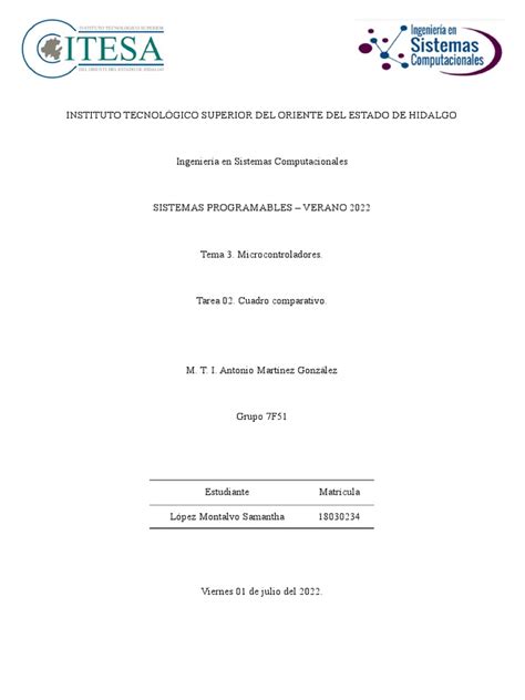 Cuadro Comparativo Microcontroladores Tipos Y Clasificación Pdf