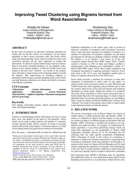 Pdf Improving Tweet Clustering Using Bigrams Formed From Word