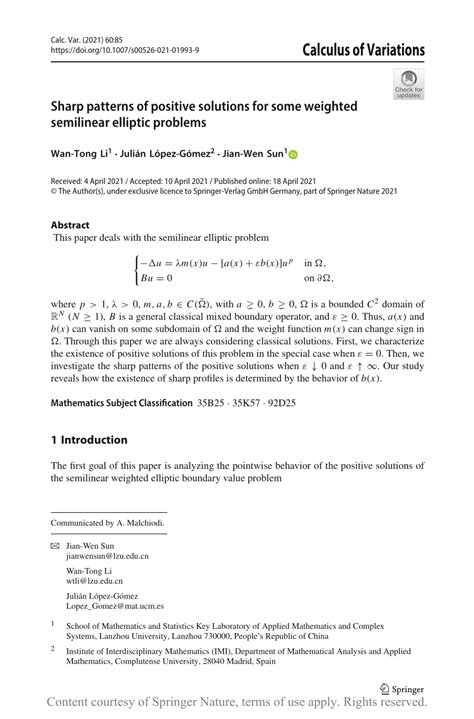 Sharp Patterns Of Positive Solutions For Some Weighted Semilinear Elliptic Problems Request Pdf