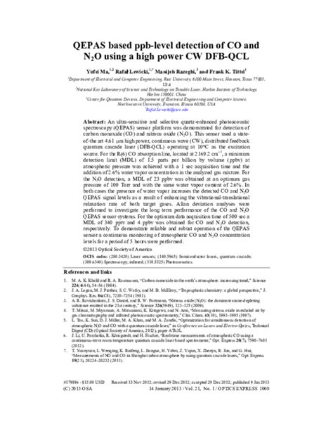 Pdf Qepas Based Ppb Level Detection Of Co And N 2o Using A High Power Cw Dfb Qcl