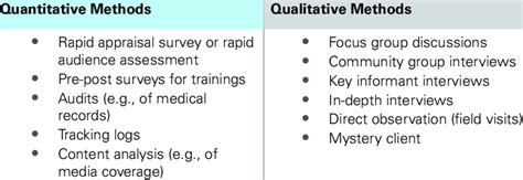 Examples Of Quantitative And Qualitative Monitoring Methods Download Scientific Diagram