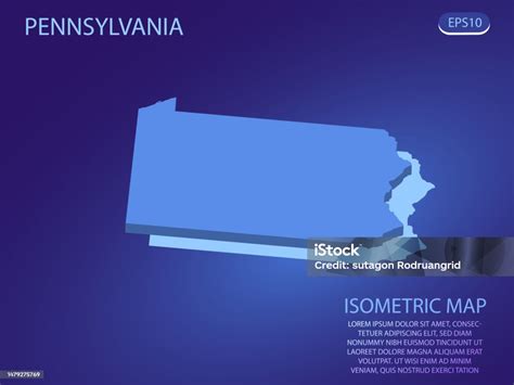 펜실베니아의 아이소메트릭 지도 파란색 배경에 현대적인 벡터 인포그래픽을 위한 격리된 3d 아이소메트릭 개념 벡터 그림입니다 주당순절 10 0명에 대한 스톡 벡터 아트 및