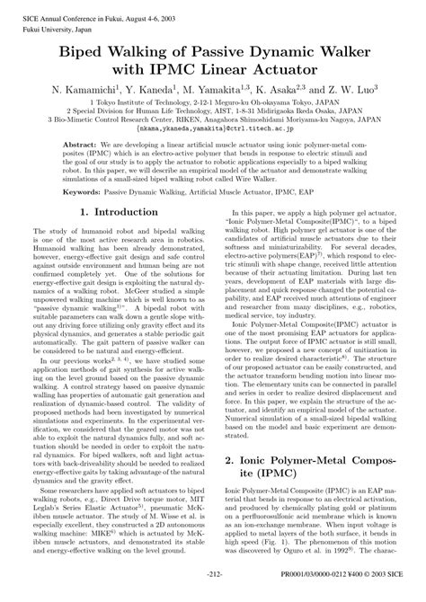 Pdf Biped Walking Of Passive Dynamic Walker With Ipmc Linear Actuator