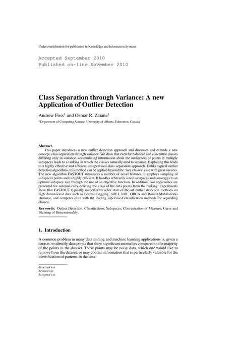 Pdf Class Separation Through Variance A New Application Of Outlier Detection