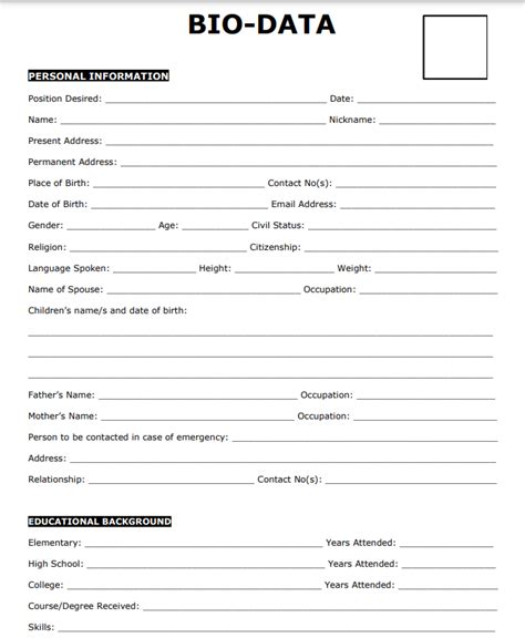 Printable Biodata Form Philippines Excel Printable Free Templates