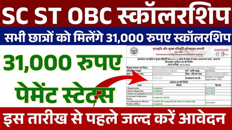 Sc St Obc Scholarship 2025 सभी छात्रों को मिलेंगे 31 000 रुपए स्कॉलरशिप आवेदन शुरू