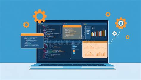 Software Development And Data Analysis On Modern Laptop Stock