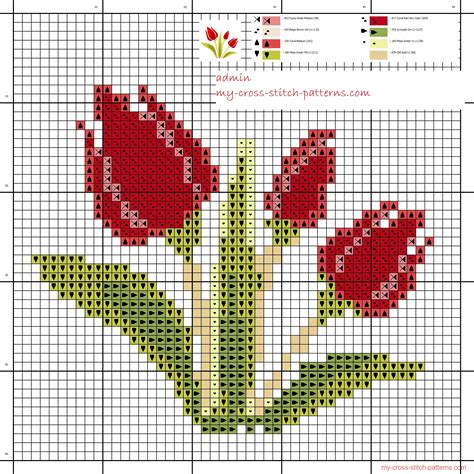 Small And Simple Cross Stitch Pattern Of Three Red Tulips Free Cross Stitch Patterns Simple