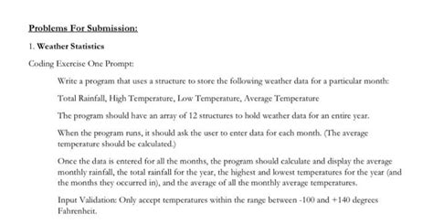 Solved Problems For Submission Weather Statistics Coding Chegg