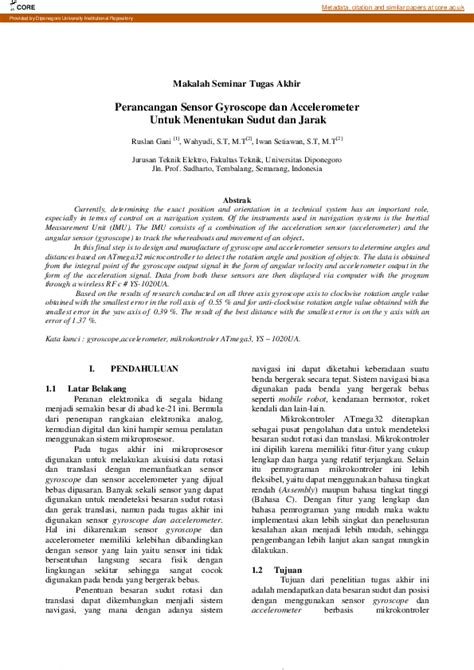 Pdf Perancangan Sensor Gyroscope Dan Accelerometer Untuk Menentukan