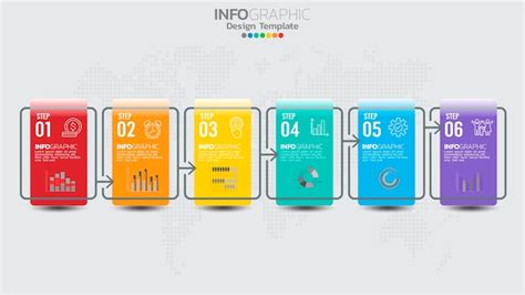 6개 요소 워크플로 프로세스 차트가 있는 타임라인 인포그래픽 템플릿입니다 프리미엄 벡터
